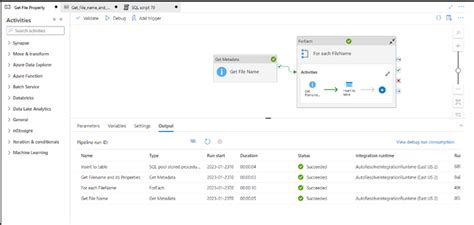 how to get the file properties from azure storage using adf synapse
