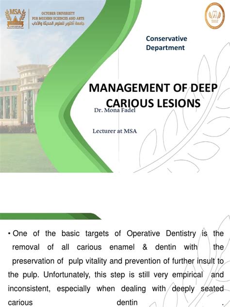 Management Of Deep Caries 1st Part Pdf Dentin Tooth