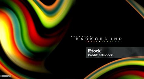 검은 배경에 초록 물결 라인 유체 레인 보우 스타일 컬러 줄무늬 프레 젠 테이 션 애플 리 케이 션 배경 배너 또는 포스터에 대