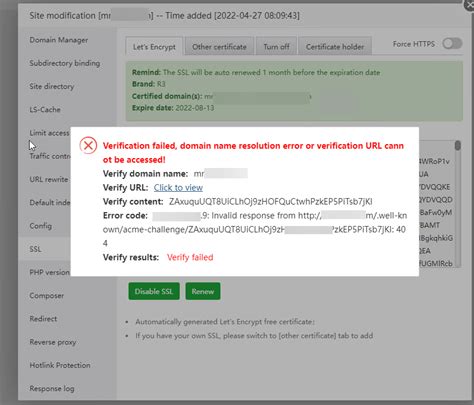 Let S Encrypt SSL Error AaPanel Free Hosting Control Panel One Click LAMP LEMP
