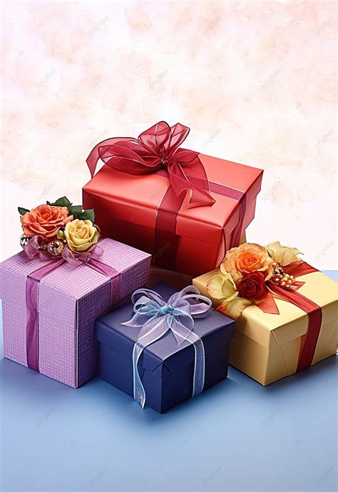 세 개의 패키지와 두 개의 꽃으로 구성된 선물 세트 배경 배경 화면 및 일러스트 무료 다운로드 Pngtree