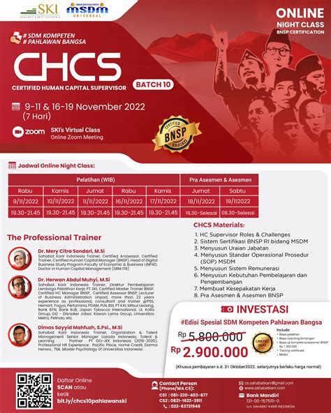 ONLINE Night Class TRAINING CERTIFIED HC SUPERVISOR C H C S Pelatihan Sertifikasi BNSP R I