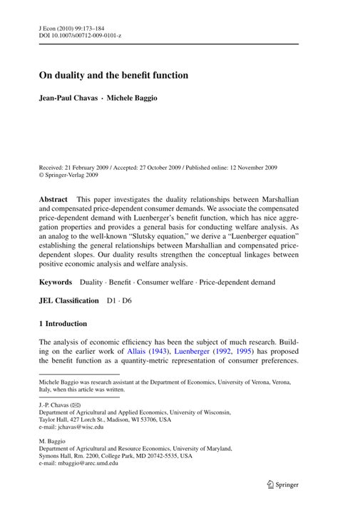 pdf on duality and the benefit function