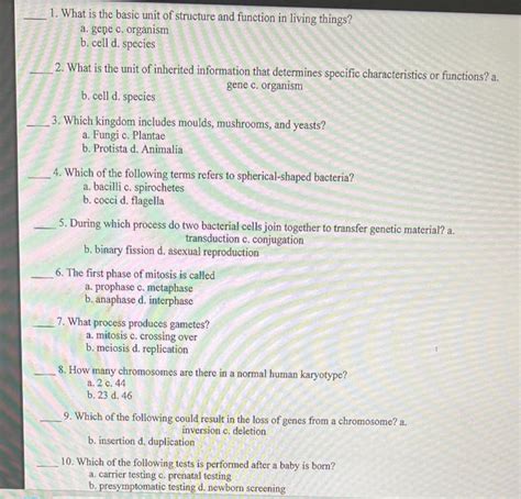 solved 1 what is the basic unit of structure and function
