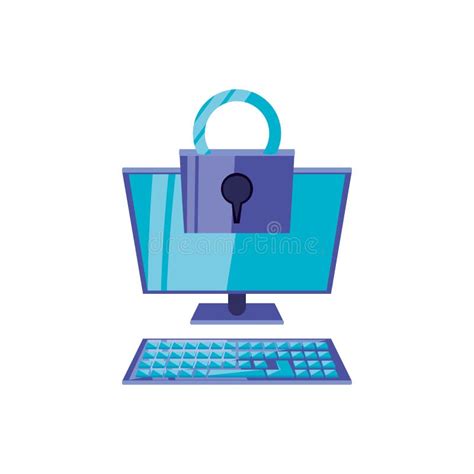 desktop computer with padlock secure stock vector illustration of