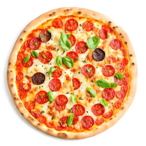 Tasty Top View Pizza Italian Traditional Round Pizza On White
