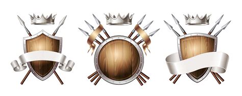 장엄한 크라운 보호 방패 교차 창과 리본을 사용하여 구성 그래픽 엠블럼 중세에 대한 스톡 벡터 아트 및 기타 이미지 중세 고전갑옷 로고 Istock