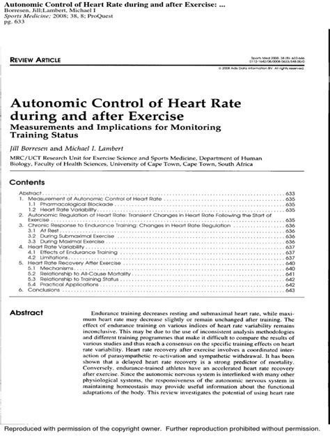 Autonomic Control Of Heart Rate During And After Exercise Measurements