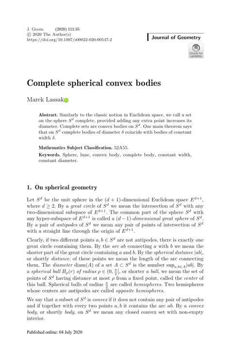 Pdf Complete Spherical Convex Bodies