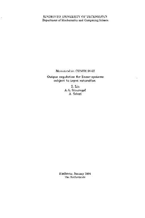 Pdf Output Regulation For Linear Systems Subject To Input Saturation