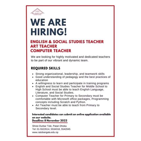कृपा बस्न्यात Kripa Basnyat On Linkedin Rato Bangala School Is Hiring In Different Positions