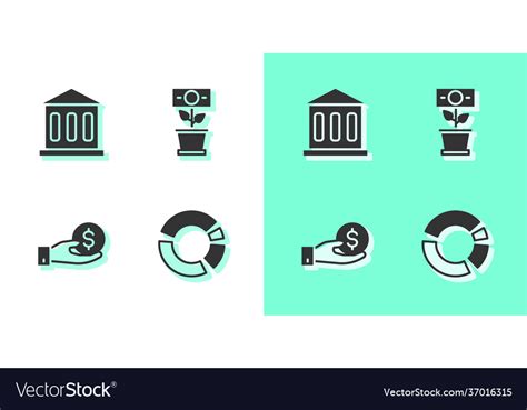 Set Pie Chart Infographic Bank Building Hand Vector Image