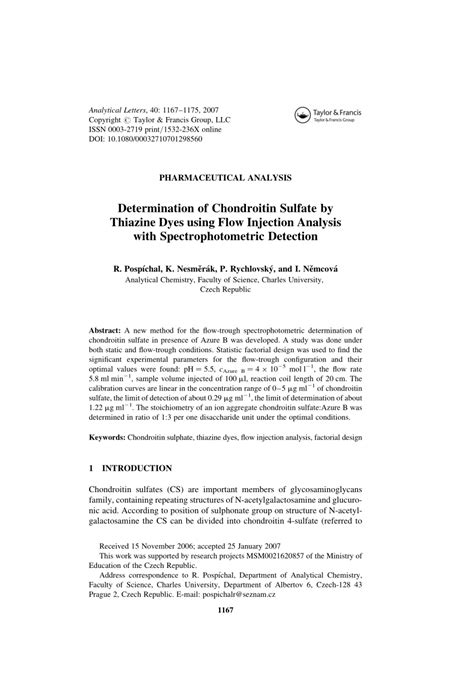 Pdf Determination Of Chondroitin Sulfate By Thiazine Dyes Using Flow Injection Analysis With