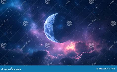 Crescent Moon And Stars Night Sky Illustration Stock Illustration