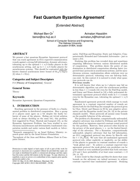 Pdf Fast Quantum Byzantine Agreement