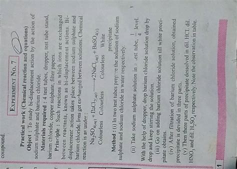 Compoundexperiment No 7practical Work Chemical Reaction And Equation