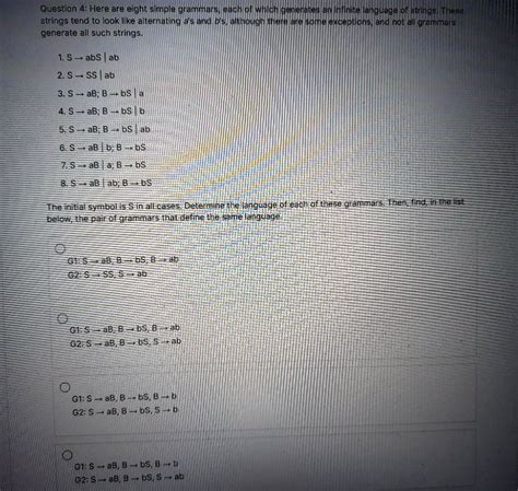 solved question 4 here are eight simple grammars each of these