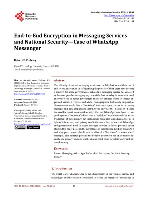 Pdf End To End Encryption In Messaging Services And National Security—case Of Whatsapp Messenger