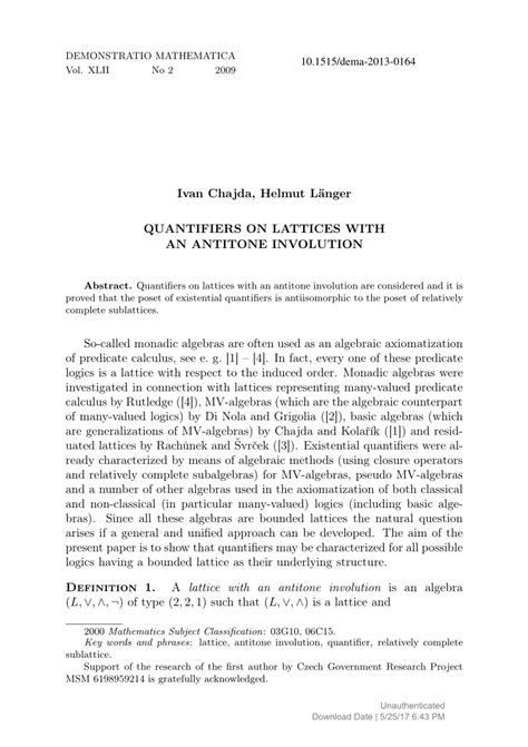 Pdf Quantifiers On Lattices With An Antitone Involution