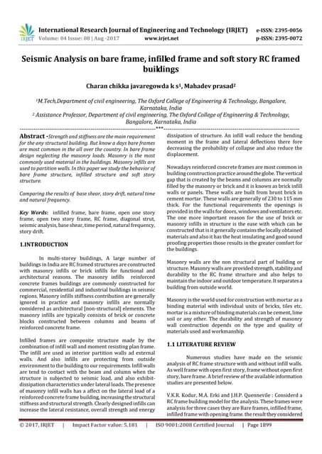 Seismic Analysis On Bare Frame Infilled Frame And Soft Story Rc Framed Buildings Pdf Civil