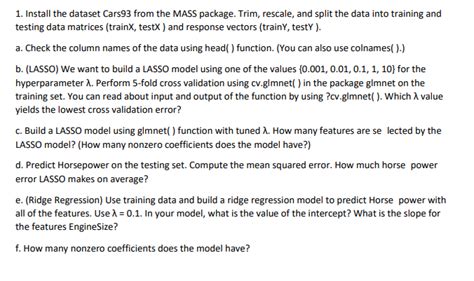 1 Install The Dataset Cars93 From The Mass Package