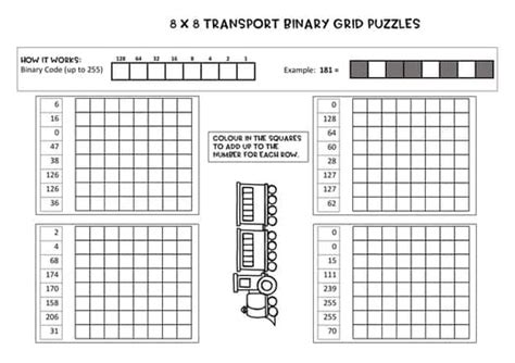 Transport Themed Binary Number Grid Puzzles Free By Pooley Productions