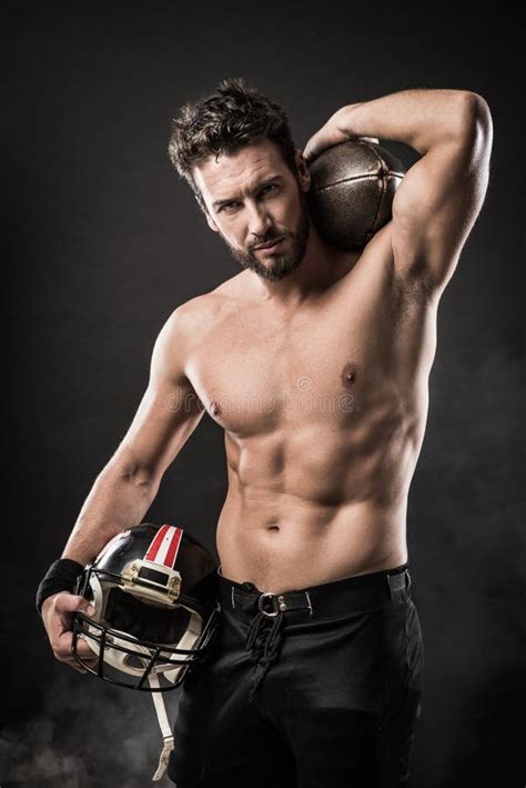 Shirtless Football Player With Helmet Stock Image Image Of Leisure