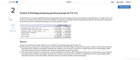 solved problem 11 27a algo analyzing operating leverage lo