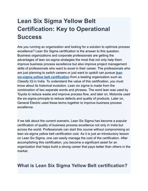 Ppt Get Best Lean Six Sigma Yellow Belt Certification Training