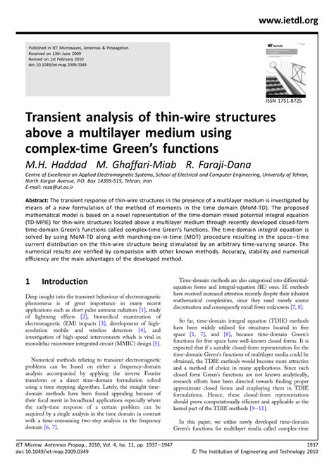 Pdf Transient Analysis Of Thin Wire Structures Above A Multilayer Medium Using Complex Time