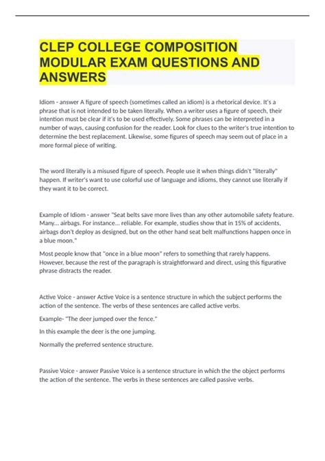 Clep College Composition Modular Exam Questions And Answers E College