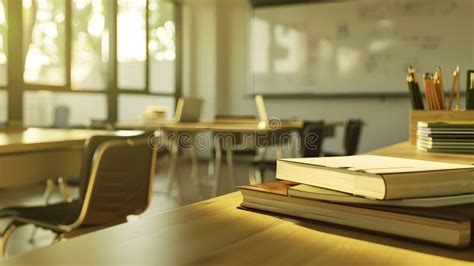 Generative Ai Cropped Shot Of Wooden Table With Books Stationery And