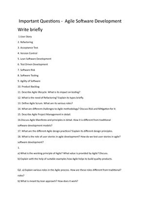 Agile Software Development Question Bank Agile Software Development Question Bank Unit I Q
