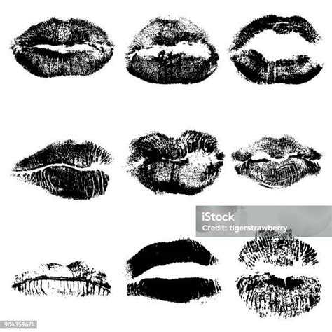 검은 고딕 입술의 인쇄 설정합니다 세계 키스 데가 발렌타인의 날 디자인 요소 벡터입니다 Erotica Uk Convention에 대한 스톡 벡터 아트 및 기타 이미지