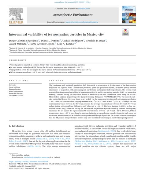 Pdf Inter Annual Variability Of Ice Nucleating Particles In Mexico City