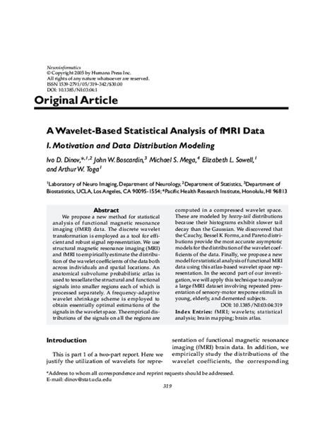 Pdf A Wavelet Based Statistical Analysis Of Fmri Data