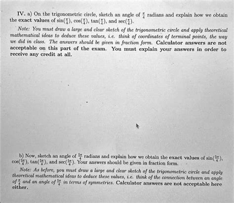 SOLVED Texts IV A On The Trigonometric Circle Sketch An Angle Of Radians And Explain How We