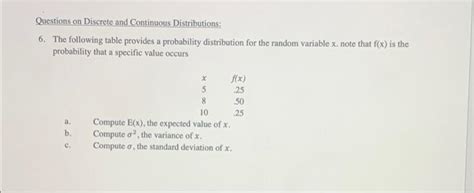 Solved Questions On Discrete And Continuous Distributions Chegg