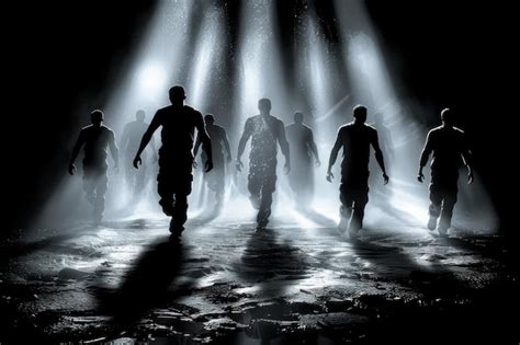 Dark And Dramatic Scene With People In The Spotlight Symbolizing Unity