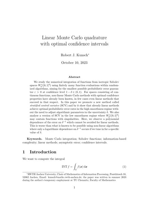 Pdf Linear Monte Carlo Quadrature With Optimal Confidence Intervals