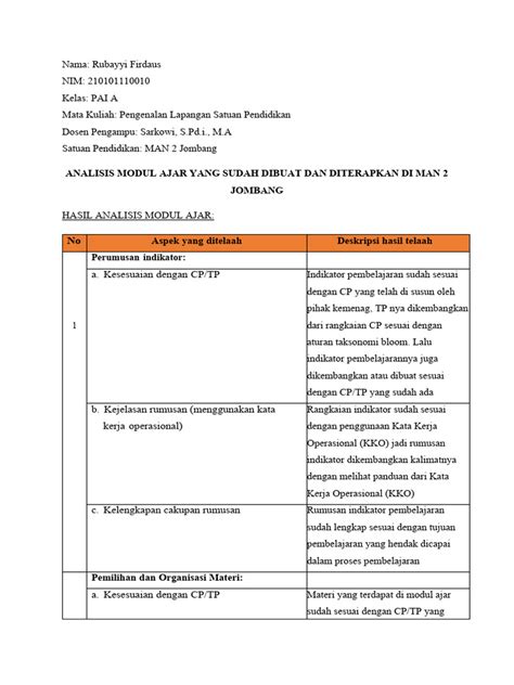 Analisis Modul Ajar Pdf