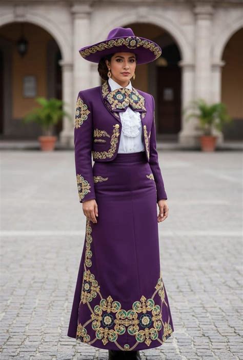 Women Purple Mariachi Charro Suit 3 Piece Embroidered Bridal Wedding