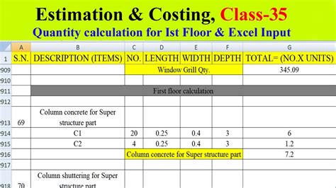 35 Quantity Calculation For First Floor And Excel Input In Measurement