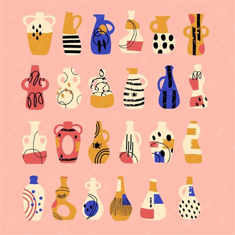 Premium Vector Clay Pottery Set Different Pottery Vases With Texture Ceramics Clay Vector