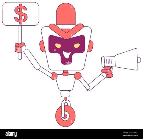 Funny Robot With Loudspeaker Red Linear Object Stock Vector Image And Art