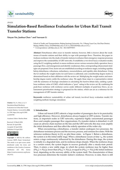 Pdf Simulation Based Resilience Evaluation For Urban Rail Transit Transfer Stations