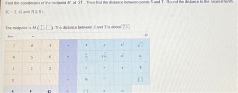 find the coordinates of the midpoint m of st then find the distance