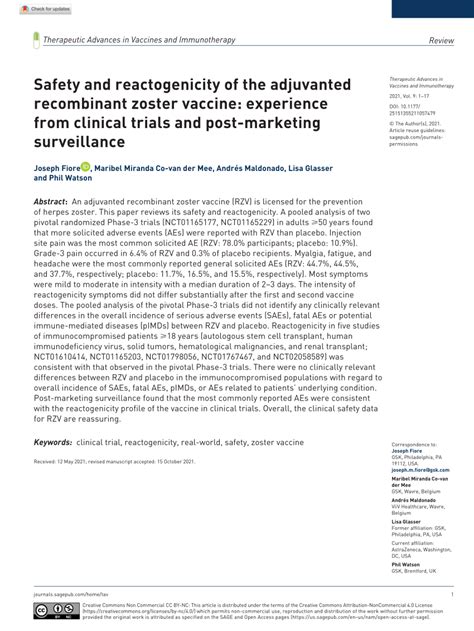 Pdf Safety And Reactogenicity Of The Adjuvanted Recombinant Zoster Vaccine Experience From