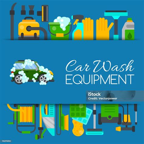 세차 배너 물 전송 청소기 배경 벡터 일러스트 레이 션 세탁기 자동차 샤워 세척 서비스 자동 차량 청소기 역 교통 관리 비즈니스 개념입니다 세차장에 대한 스톡 벡터 아트 및