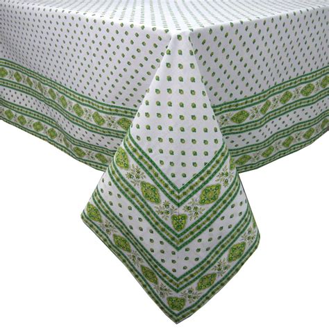 Ecru Green Rectangle Cotton Tablecloth 63x79 Esterel
